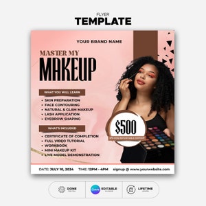 Editable Makeup Masterclass Flyer Template Training Certificate ...