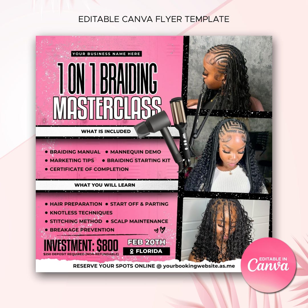 Braids Class Flyer Braiding Masterclass Training Hairstylist Course 1 ...