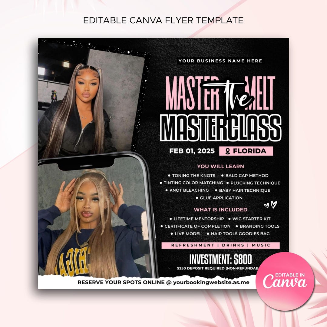 Hair Class Flyer Masterclass Template Lace Wig Class Training Class DIY ...