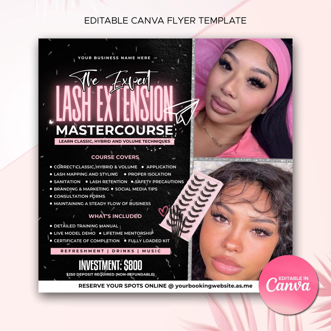 DIY Lash Masterclass Flyer Lash Extension Course Template Training ...