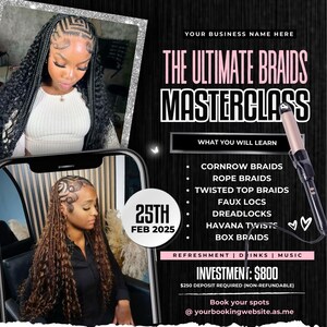 Braiding Masterclass Flyer DIY Braiding Class Canva Template 1 on 1 ...