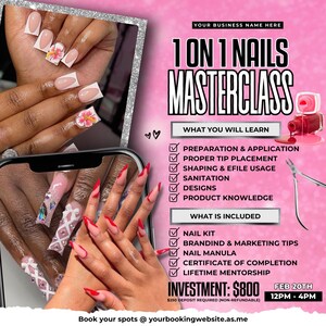 DIY Nail Masterclass Training Editable Nail Class Flyer Nails 1 on 1 ...