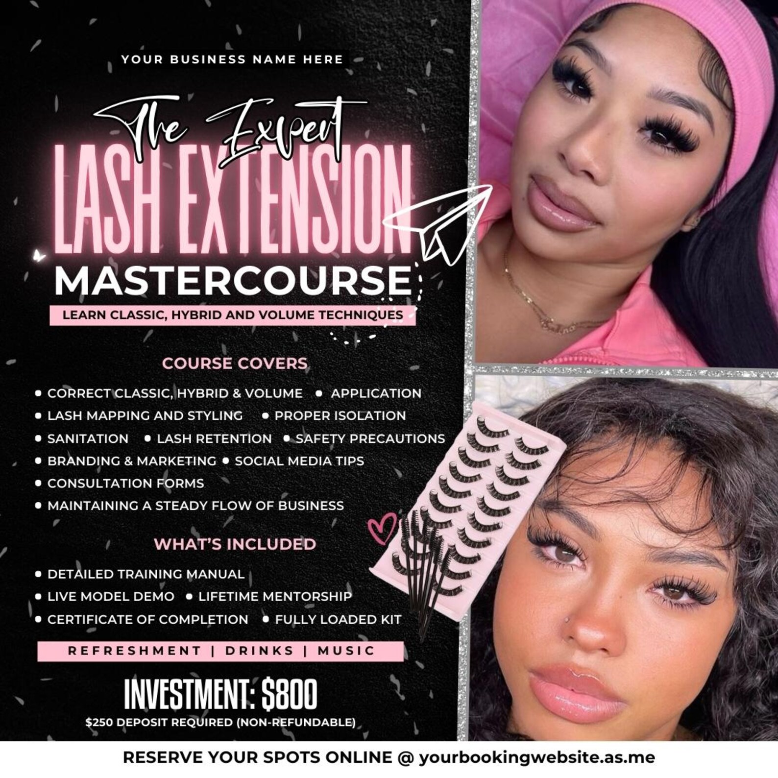 DIY Lash Masterclass Flyer Lash Extension Course Template Training ...