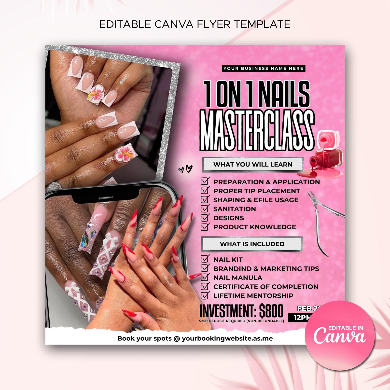 DIY Nail Masterclass Training Editable Nail Class Flyer Nails 1 on 1 ...