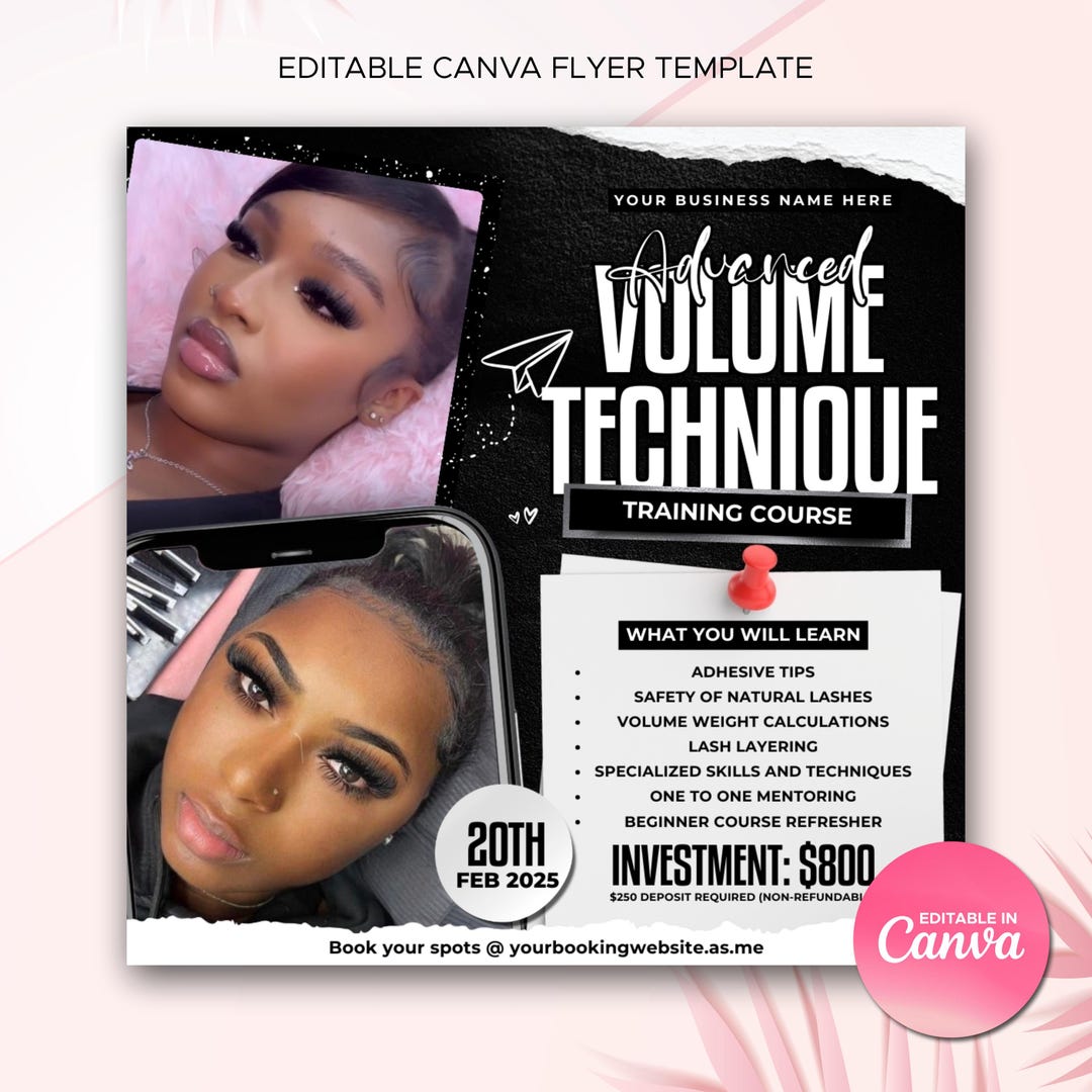 DIY Lash Class Flyer Lashes Training Flyer Lash Tech Canva Template DIY ...