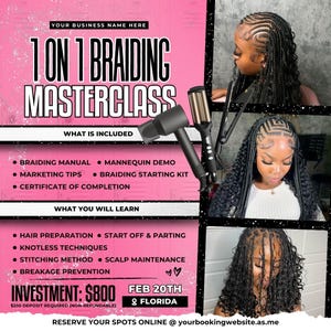 Braids Class Flyer Braiding Masterclass Training Hairstylist Course 1 ...