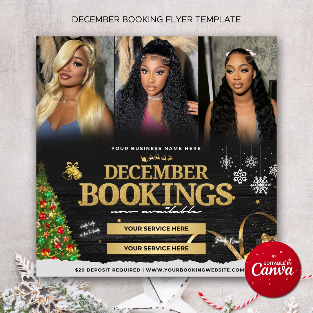 December Booking Flyer Template DIY Winter Booking Template Editable ...