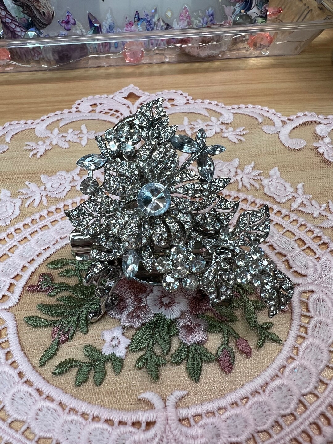 Rhinestone Flower Clip - Etsy