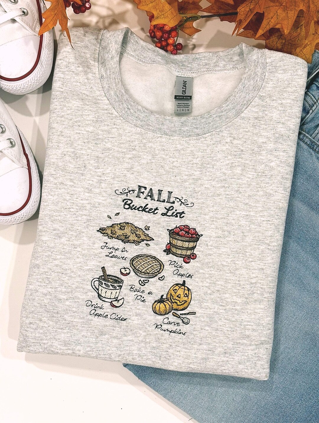 Fall Bucket List Embroidered Crewneck Sweatshirt | Fall Crewneck ...