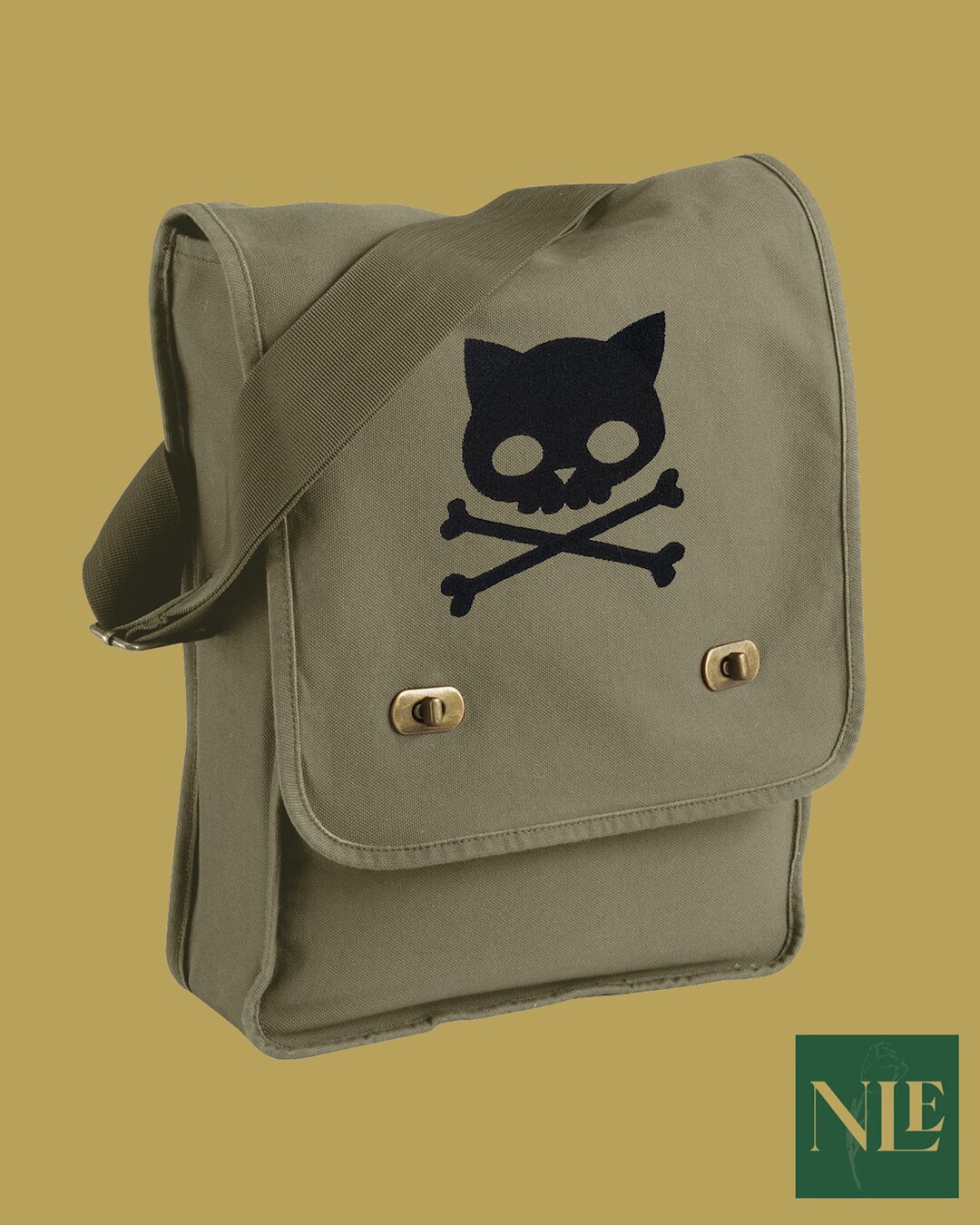 Cat Skull and Cross Bones Embroidered Canvas Field Bag - Etsy