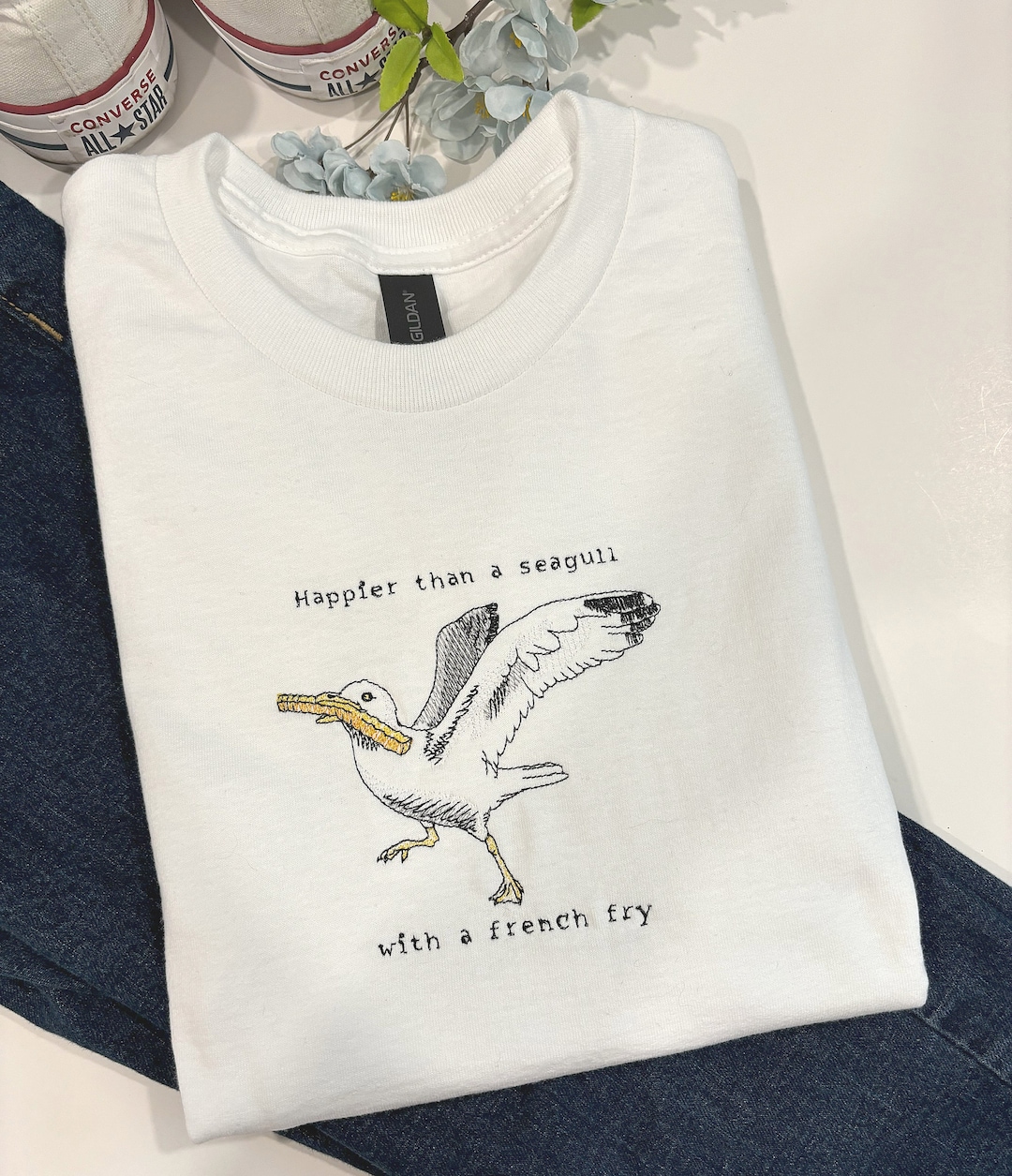 Embroidered Seagull French Fry T-shirt | Funny Nature Lover Gift - Etsy