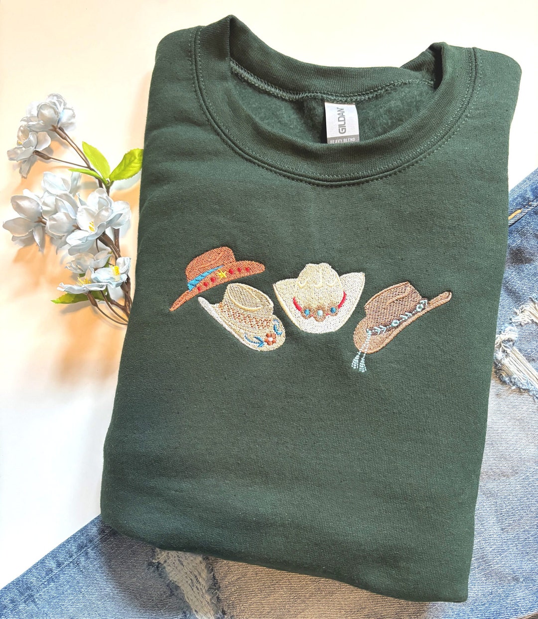 Cowboy Hats Embroidered Crewneck | Jumper Sweatshirt | Cowboy Hats ...