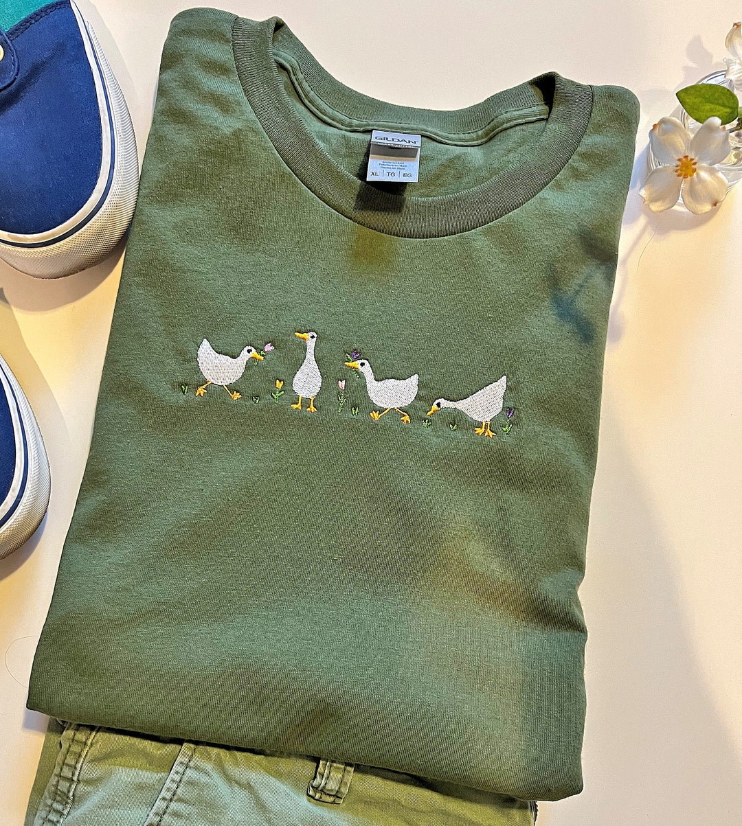 Silly Geese Embroidered Tee | Geese Shirt | Crewneck Aesthetic Tee ...
