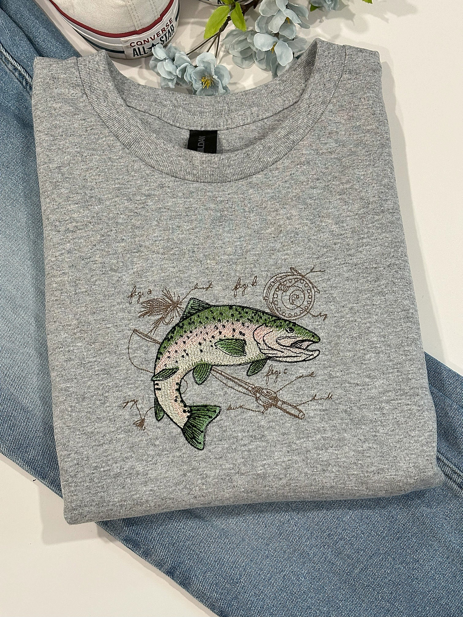 Rainbow Trout Embroidered T-shirt: Nature Lover Gift - Etsy