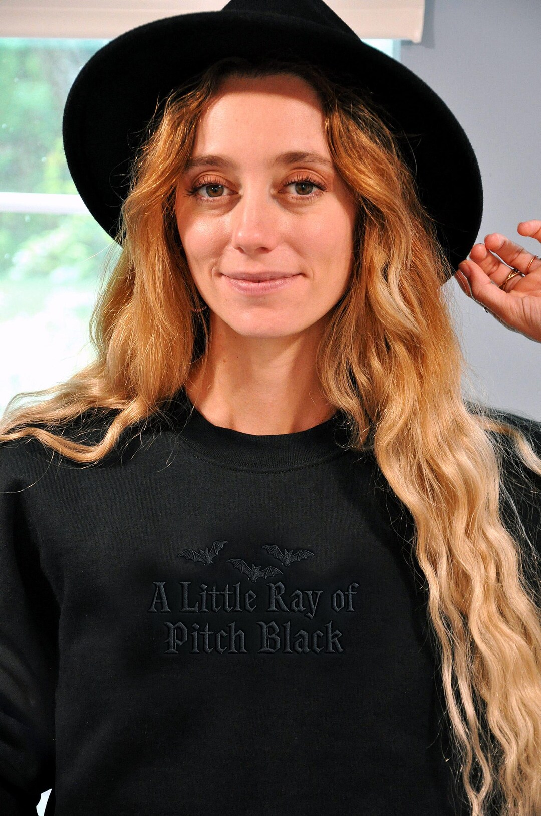 A Little Ray of Pitch Black Embroidered Crewneck Sweatshirt ...