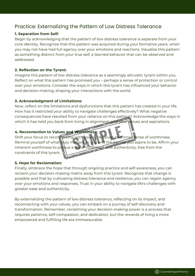 Building Distress Tolerance: Reclaiming Freedom Worksheet - Etsy