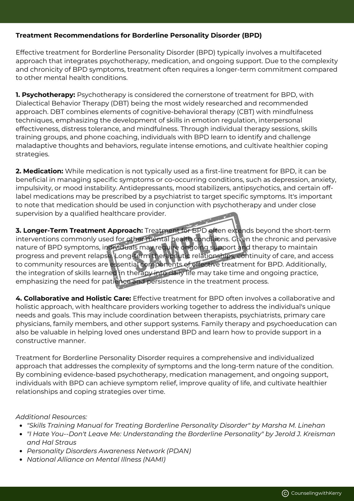 Borderline Personality Disorder Overview Worksheet - Etsy