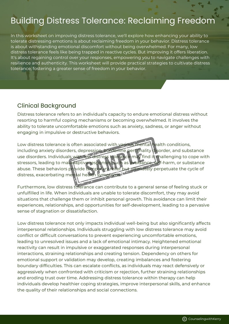 Building Distress Tolerance: Reclaiming Freedom Worksheet - Etsy