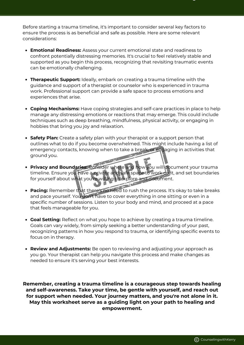 Understanding Your Journey: the Trauma Timeline Worksheet - Etsy