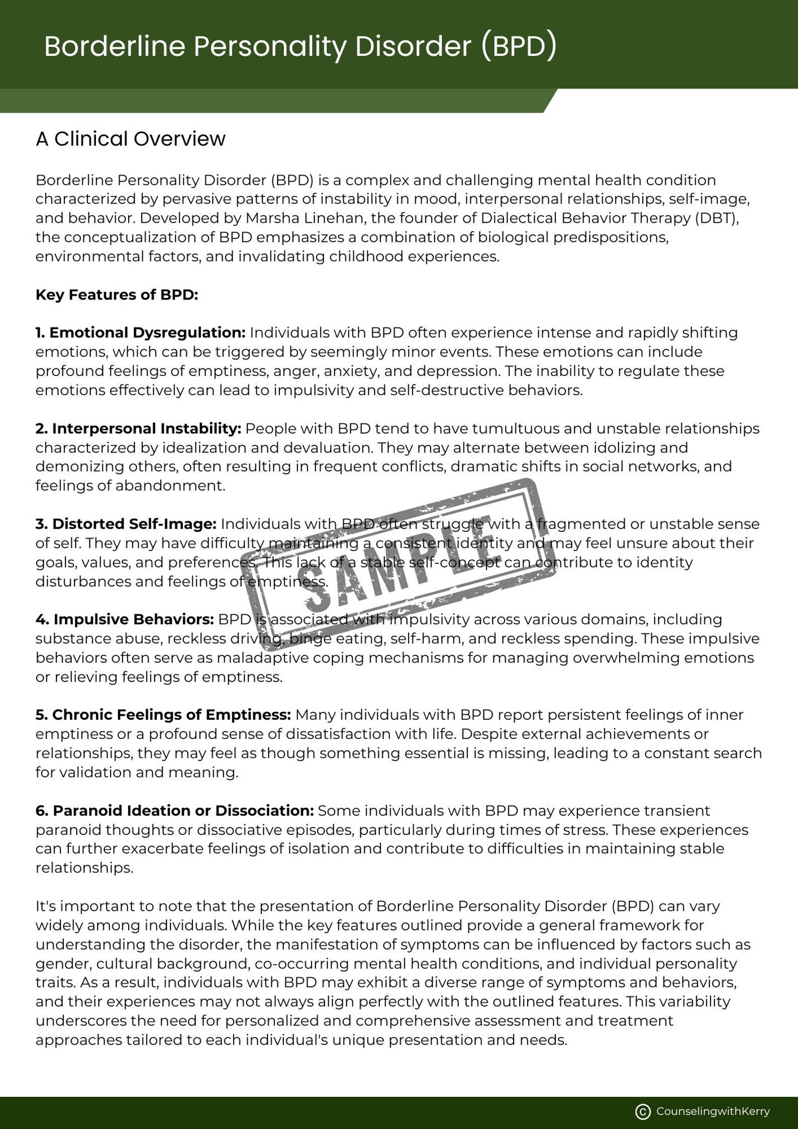 Borderline Personality Disorder Overview Worksheet - Etsy