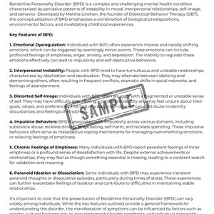 Borderline Personality Disorder Overview Worksheet - Etsy