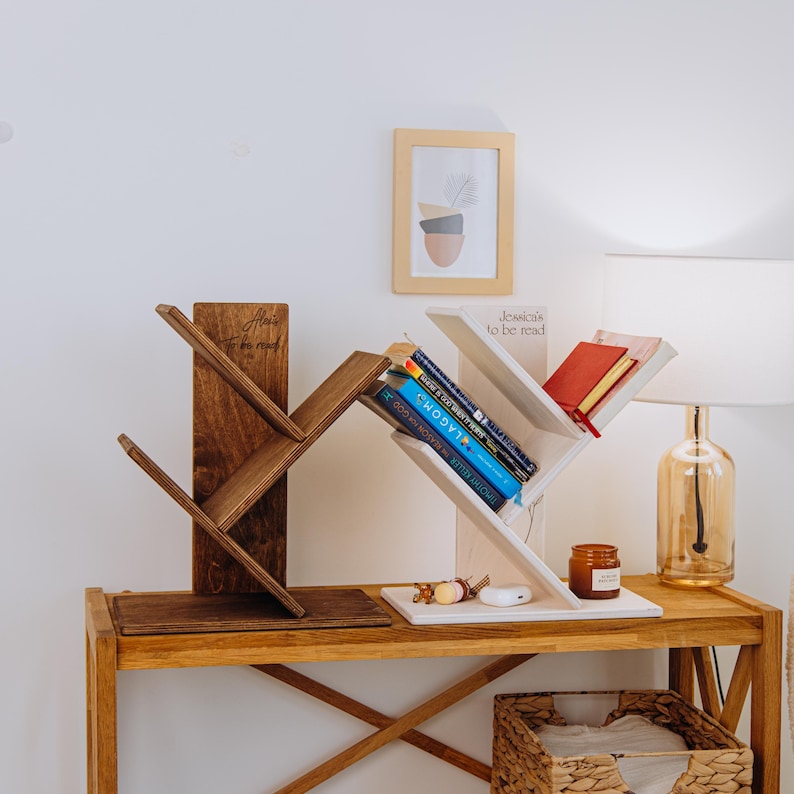 Book Display Rack, Rustic Tree Bookshelf, Freestanding Bookcase, Table ...