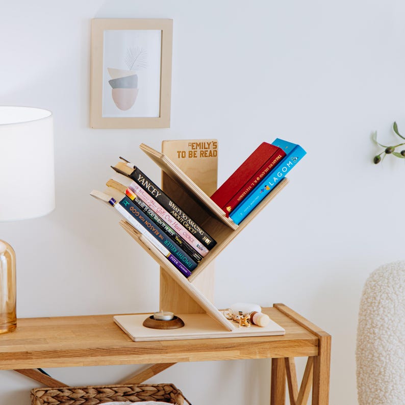 Book Display Rack, Rustic Tree Bookshelf, Freestanding Bookcase, Table ...