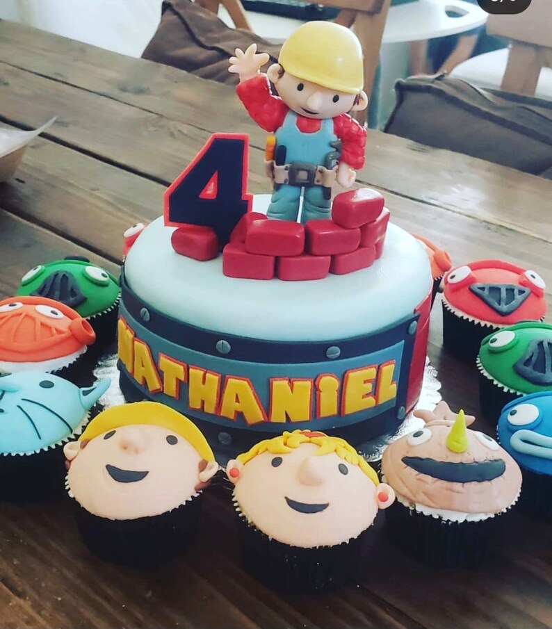 Fondant Cupcake Topper, Bob the Builder Cupcake, Custom Cupcake Toppers ...