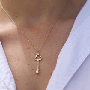 14K Real Solid Gold Key Necklace, Gold Key Charm, Solid Gold Key, 14k ...