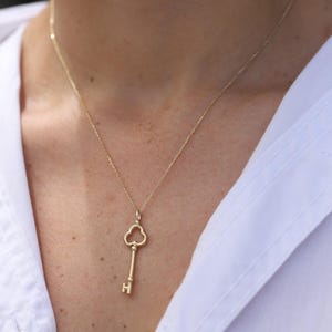 14K Real Solid Gold Key Necklace, Gold Key Charm, Solid Gold Key, 14k ...