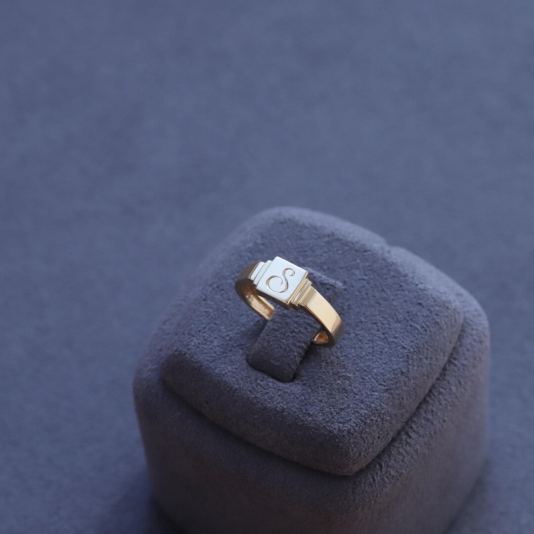 14K Real Solid Gold Square Signet Ring, Gold Square Ring, Gold ...