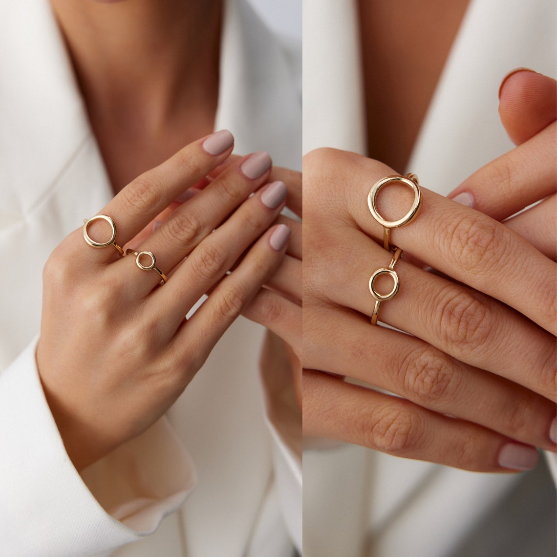 14k Real Solid Gold Open Circle Ring, Simple Round Rings, Gold Mini Circle Ring, Thin Gold Ring ...