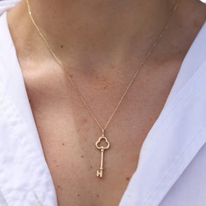 14K Real Solid Gold Key Necklace, Gold Key Charm, Solid Gold Key, 14k ...