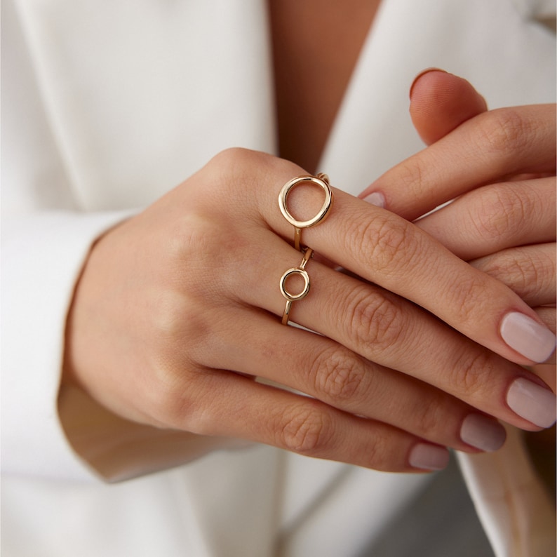 14k Real Solid Gold Open Circle Ring, Simple Round Rings, Gold Mini Circle Ring, Thin Gold Ring ...