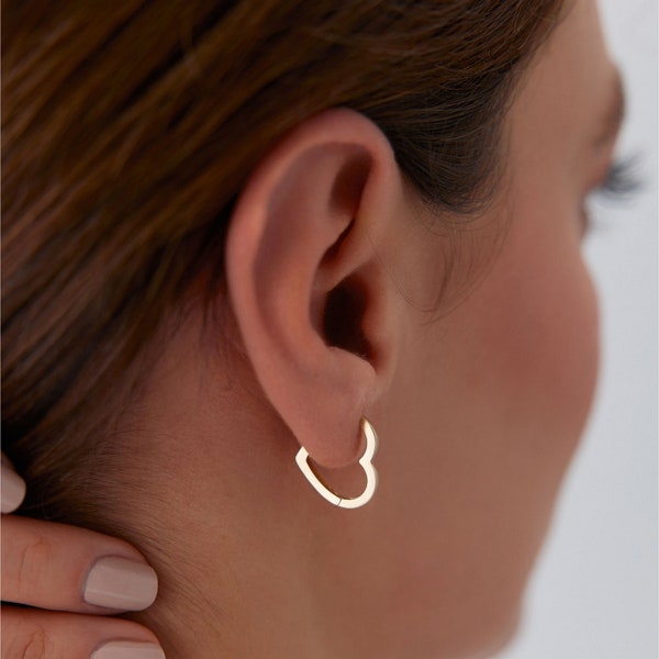 Solid Gold Heart Huggie Earring - Etsy