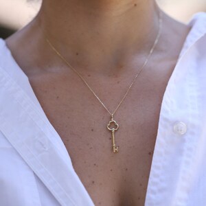 14K Real Solid Gold Key Necklace, Gold Key Charm, Solid Gold Key, 14k ...