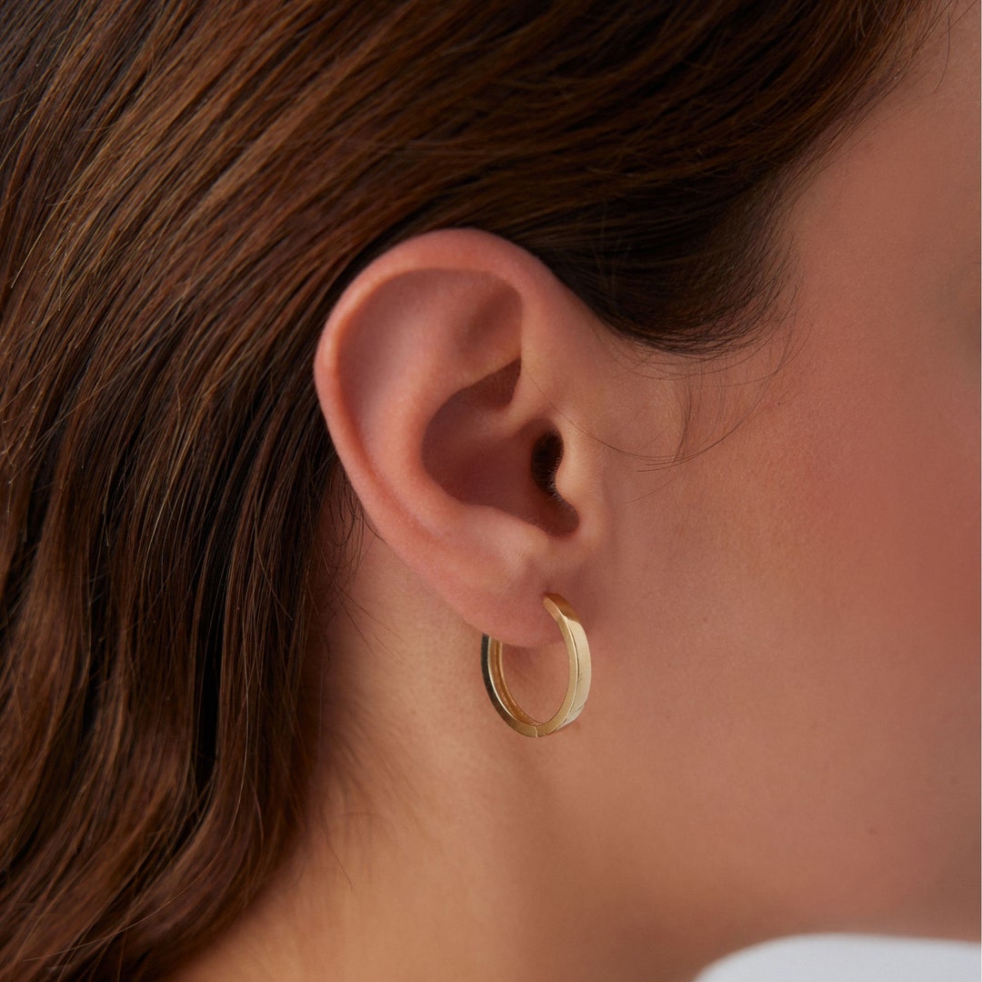 14K Real Solid Gold Mini Hoop Earrings, Mini Hoop Huggies, Gold Mini ...