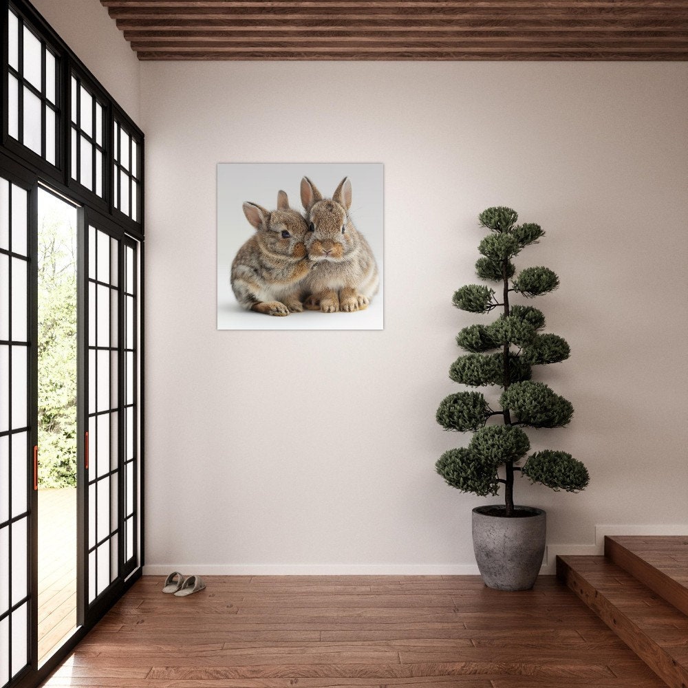 Snuggling Loving Rabbits Art Print, Cute Brown Bunnies Cuddle Poster ...