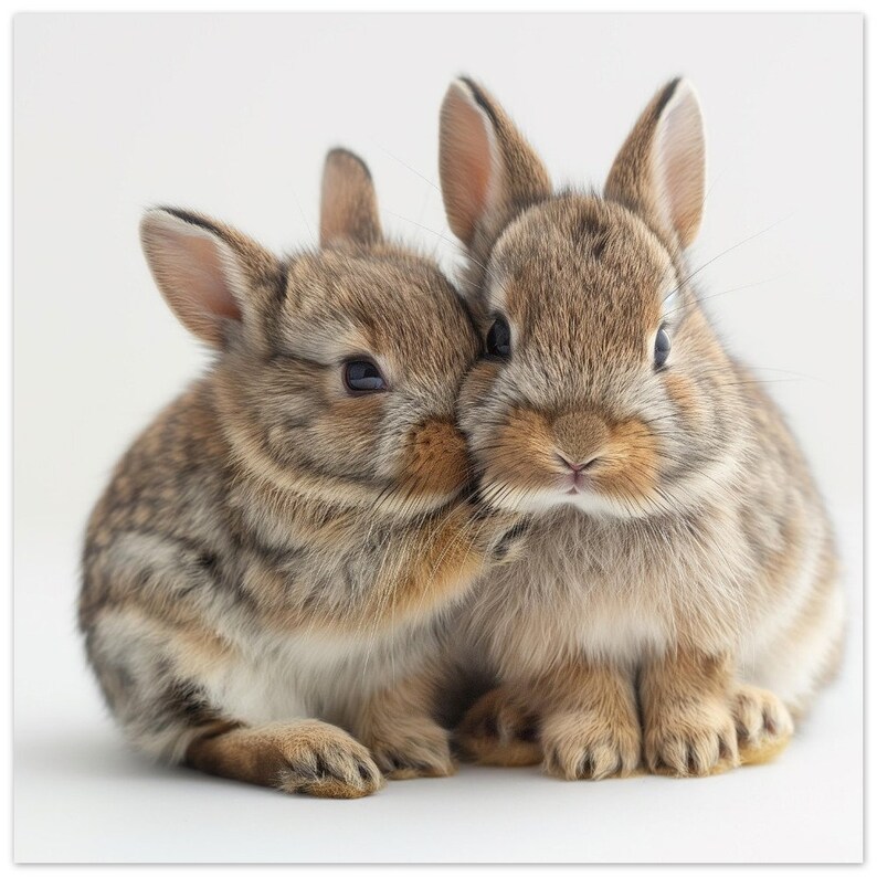 Snuggling Loving Rabbits Art Print, Cute Brown Bunnies Cuddle Poster ...