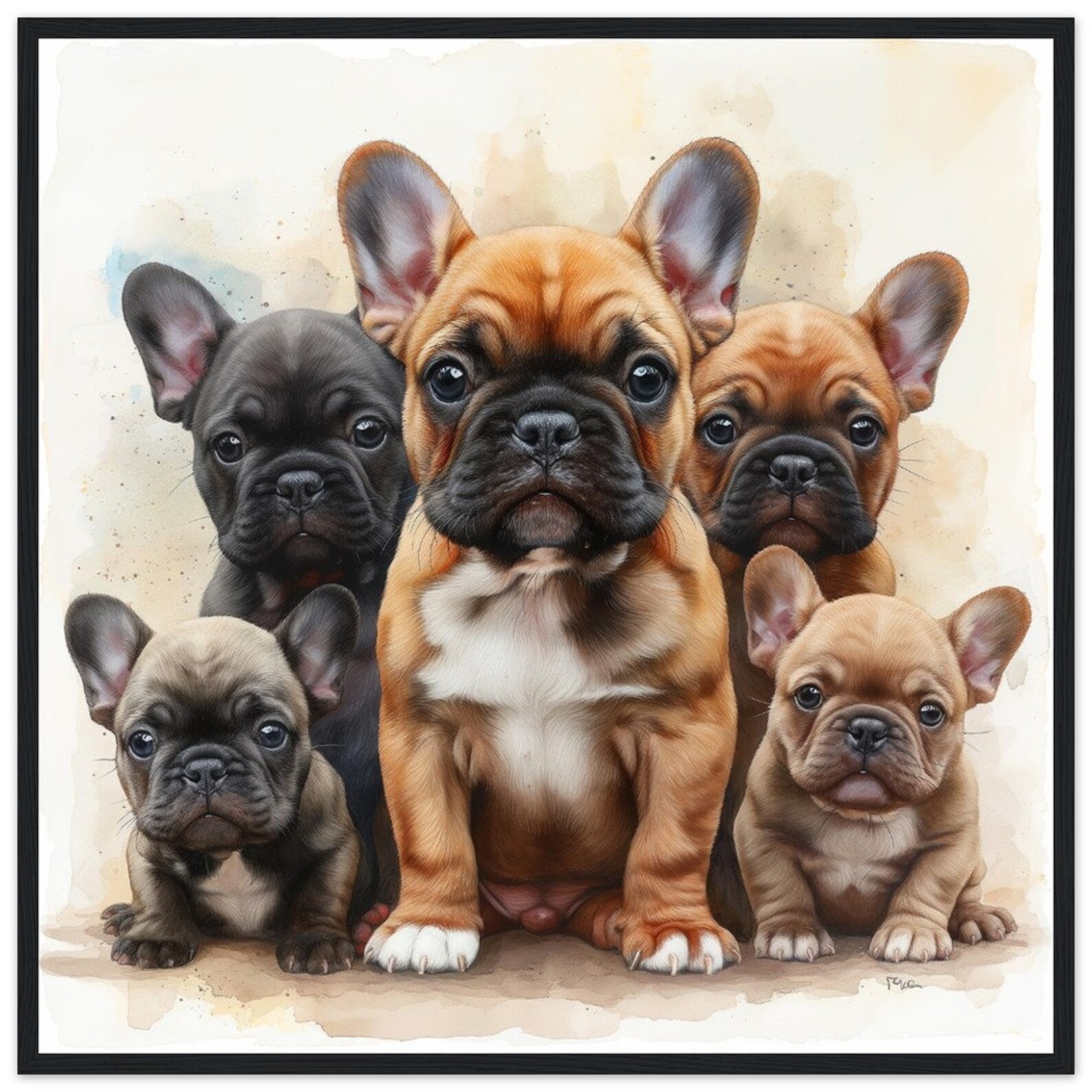 Adorable French Bulldog Puppy Posters in Wooden Frames, Cute Baby Dog ...