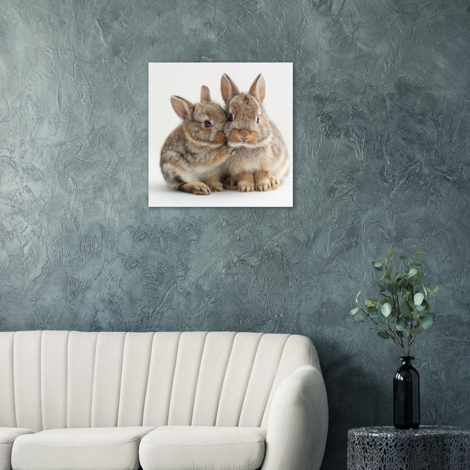 Snuggling Loving Rabbits Art Print, Cute Brown Bunnies Cuddle Poster ...