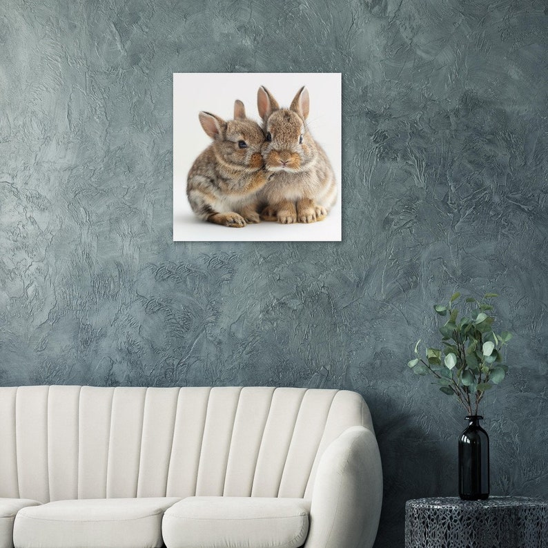 Snuggling Loving Rabbits Art Print, Cute Brown Bunnies Cuddle Poster ...