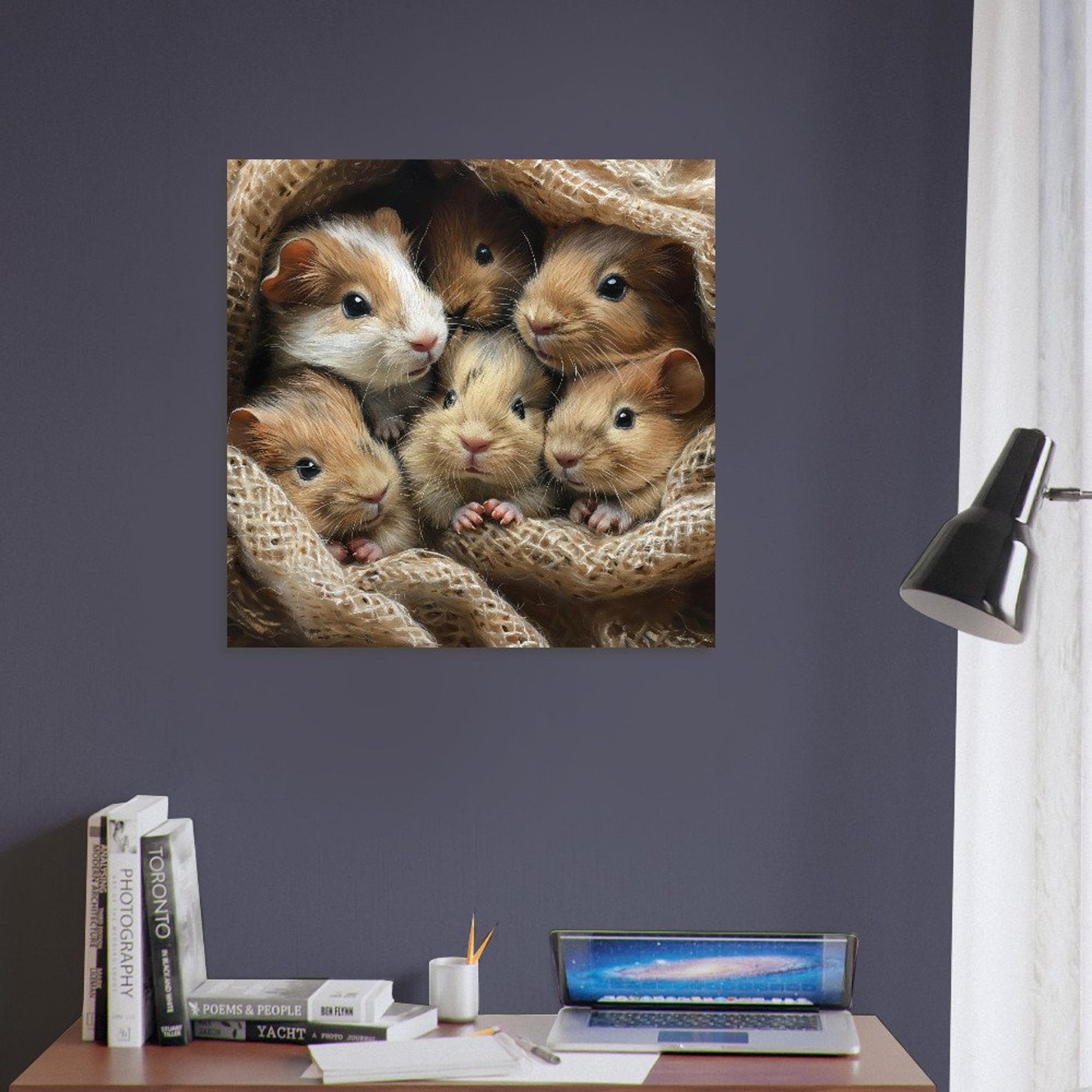 Adorable Baby Guinea Pigs Peek From Bag Art, Sweet Brown and White ...