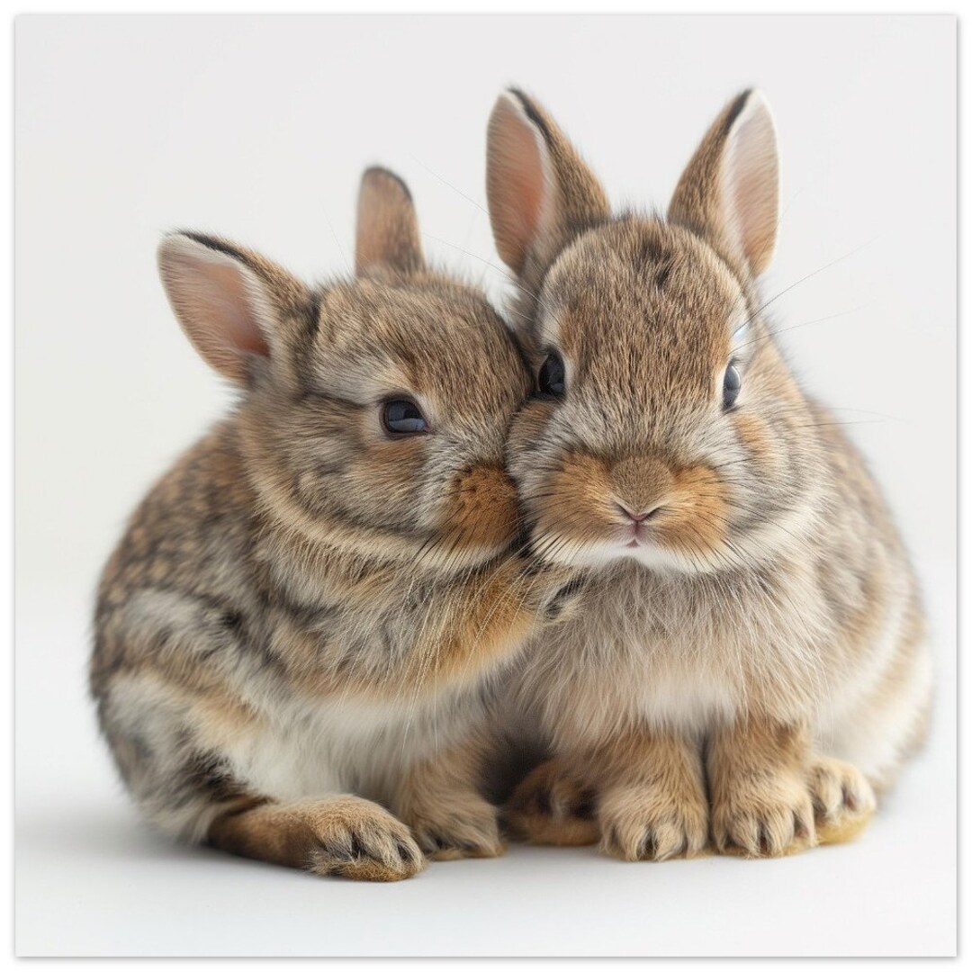 Snuggling Loving Rabbits Art Print, Cute Brown Bunnies Cuddle Poster ...
