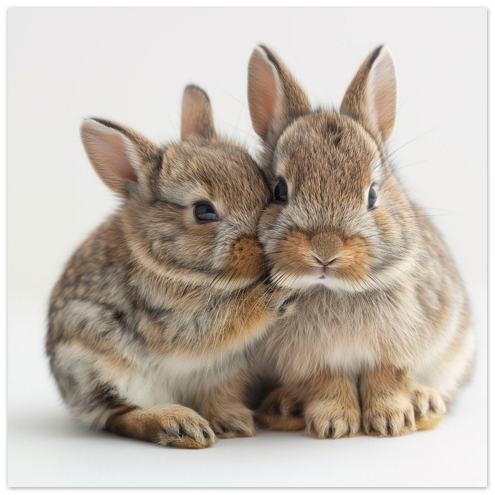 Snuggling Loving Rabbits Art Print, Cute Brown Bunnies Cuddle Poster ...