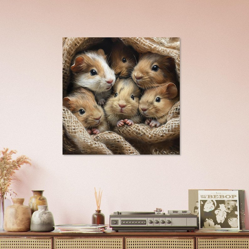 Adorable Baby Guinea Pigs Peek From Bag Art, Sweet Brown and White ...