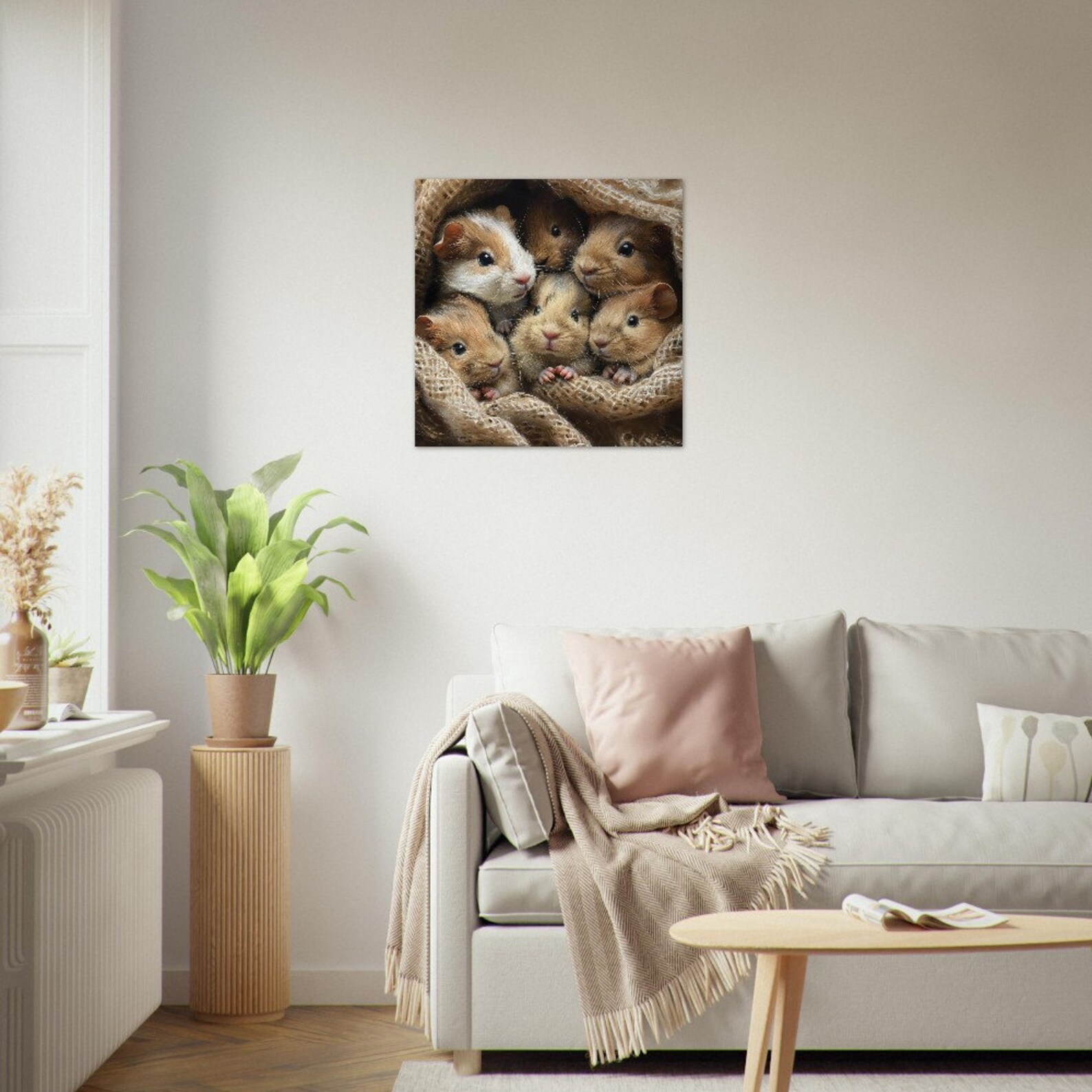 Adorable Baby Guinea Pigs Peek From Bag Art, Sweet Brown and White ...