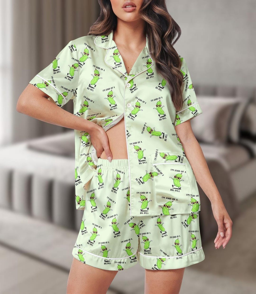 Pickle Lover Short Satin Pjs Set, Funny Shorts Pajamas, Dill Pickle ...