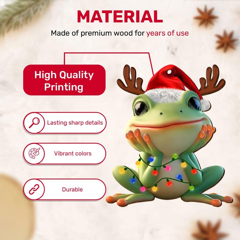 Christmas Frog Wooden Ornament, Cute Frog Reindeer Christmas Ornament ...
