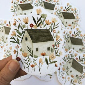 Adorable Floral Cottage Sticker, Cute House Art, Illustrated Sticker - Etsy